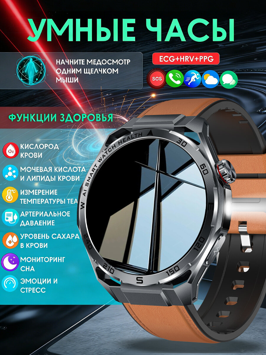 Часы-тонометр с ЭКГ и измерением давления, с AMOLED экраном, фитнес браслет женский с измерением сахара в крови, Умные смарт часы Мужские наручные
