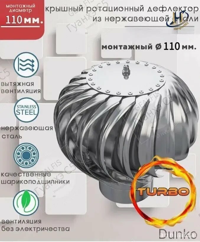 Эксклюзивный турбодефлектор 110 мм из нержавеющей стали для вентиляционных труб-dujie