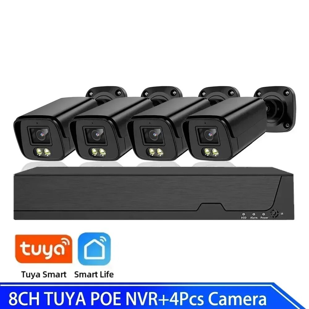 Система безопасности IP-камеры TUYA 4K 8MP POE набор NVR 8-канальный с уличной водонепроницаемой аудио-камерой CCTV видеонаблюдение для дома и бизнеса