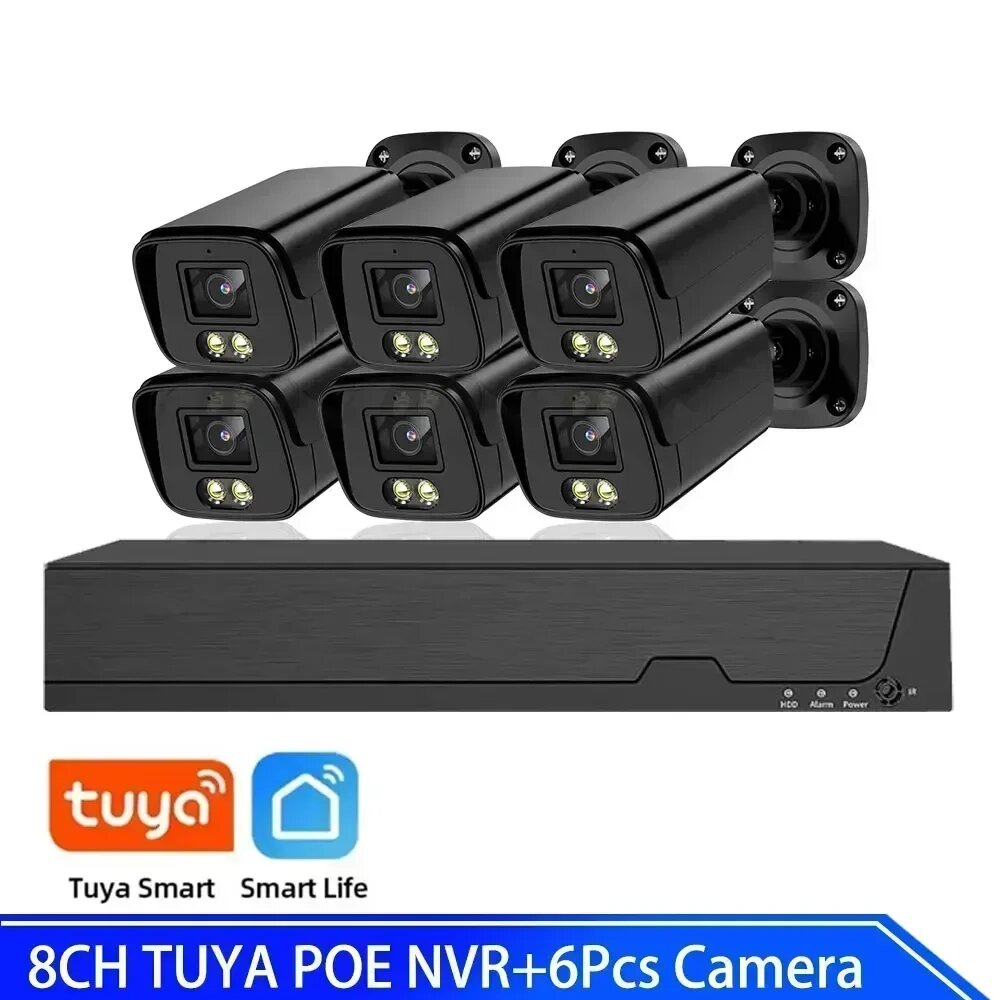 Система безопасности IP-камеры TUYA 4K 8MP POE набор NVR 8-канальный с наружной водонепроницаемой аудио-камерой CCTV видеонаблюдение для дома и бизнеса