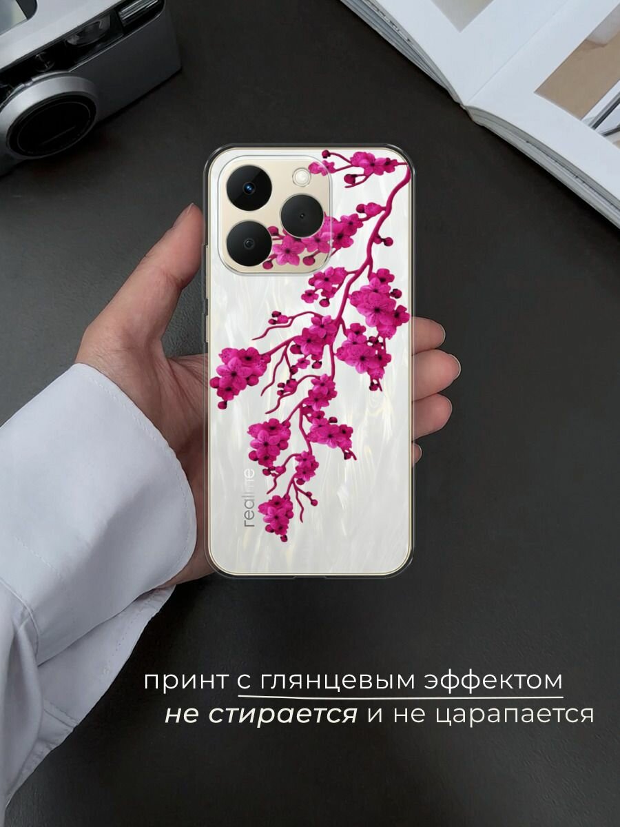 Силиконовый чехол на Realme 15T / Реалми 15Т с принтом Яркая розовая сакура — фото 1