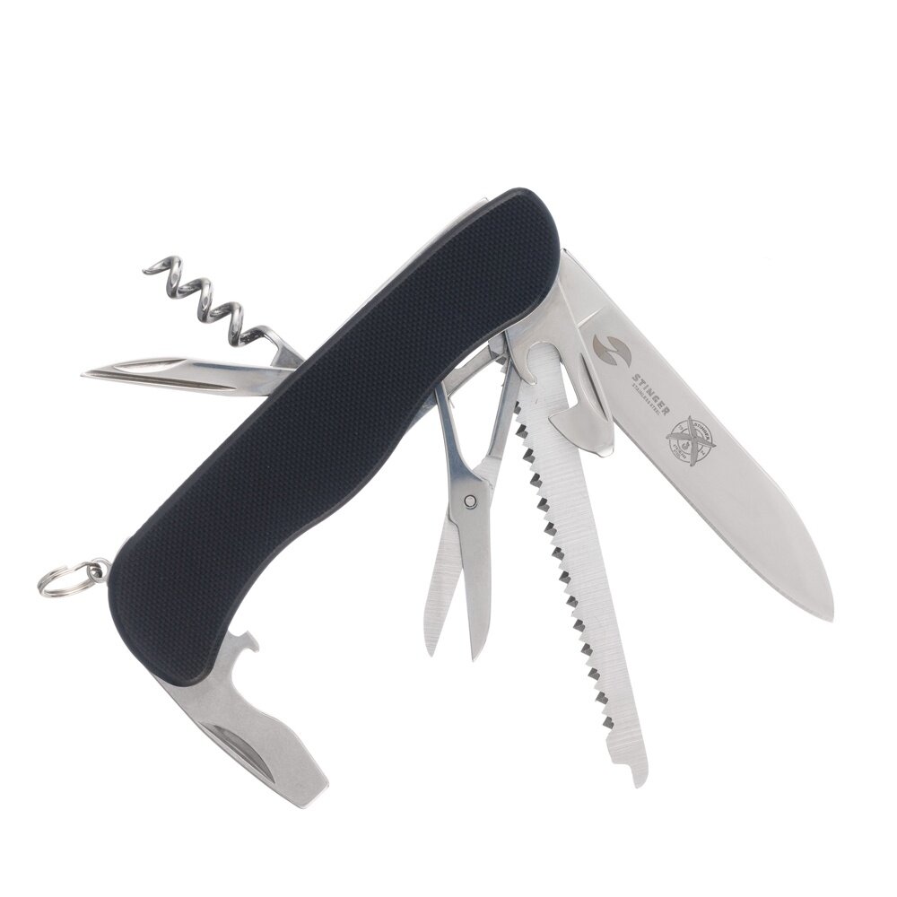 Stinger FK-K9007G10-BLACK Нож перочинный stinger, 111 мм, 10 функций, стеклотекстолит g10, черный