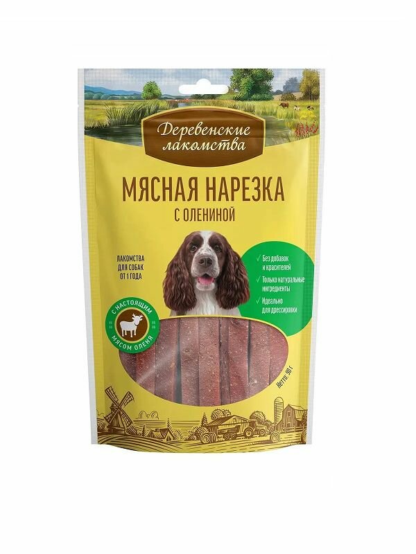 Деревенские лакомства Мясная нарезка с олениной, для взрослых собак, 90 гр, 1 уп