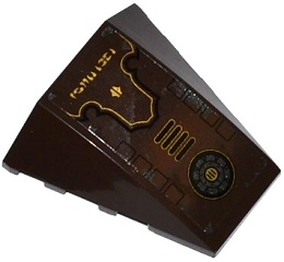 Wedge 4 x 4 Triple Curved No Studs with Gold Alien Characters, Grille and Fan Pattern (Sticker) - Set 70132, 47753pb064 Dark Brown U