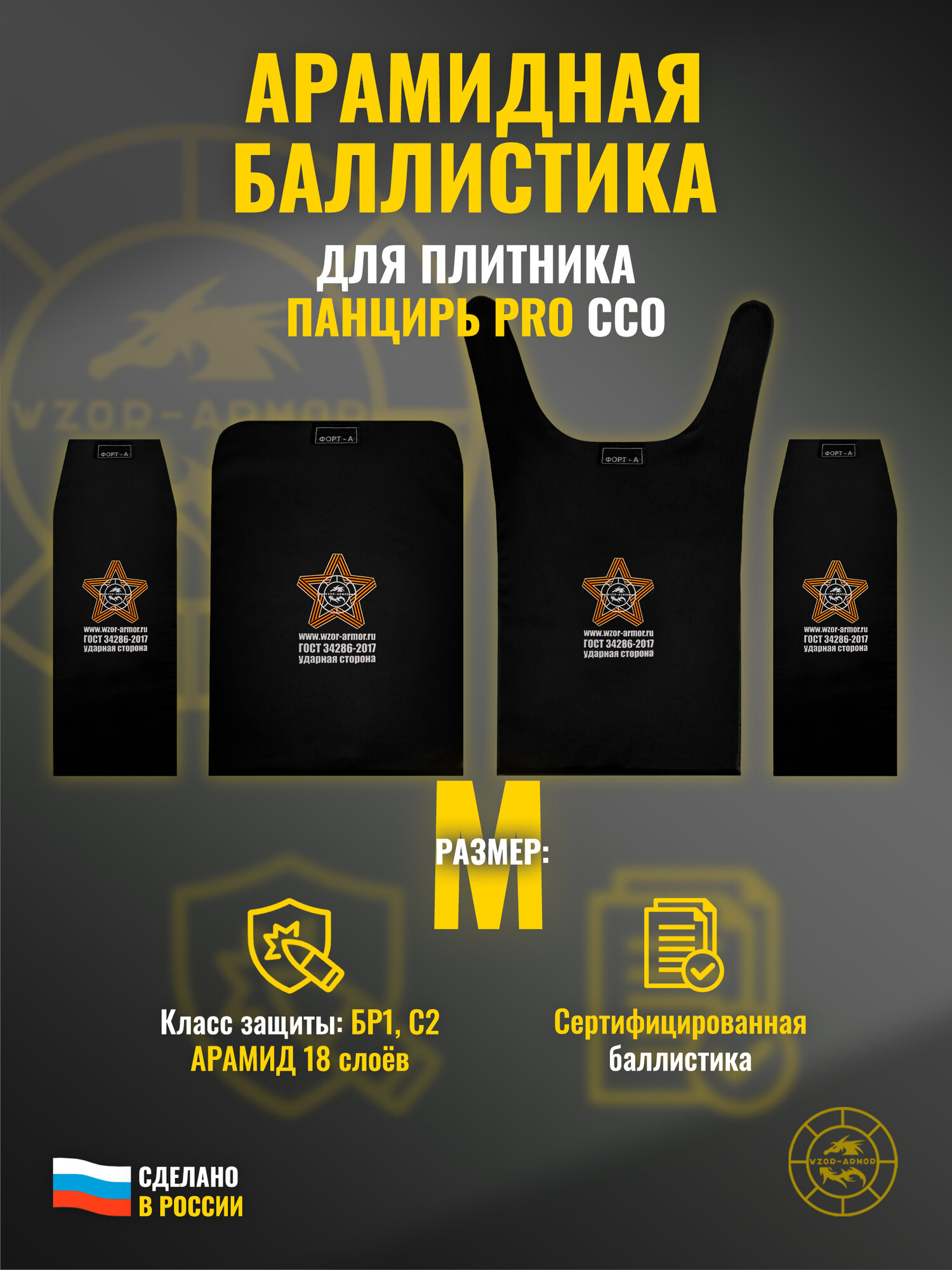 Комплект баллистики арамид для бронежилета Панцирь PRO ССО размер M (18 слоев) Уцененный товар