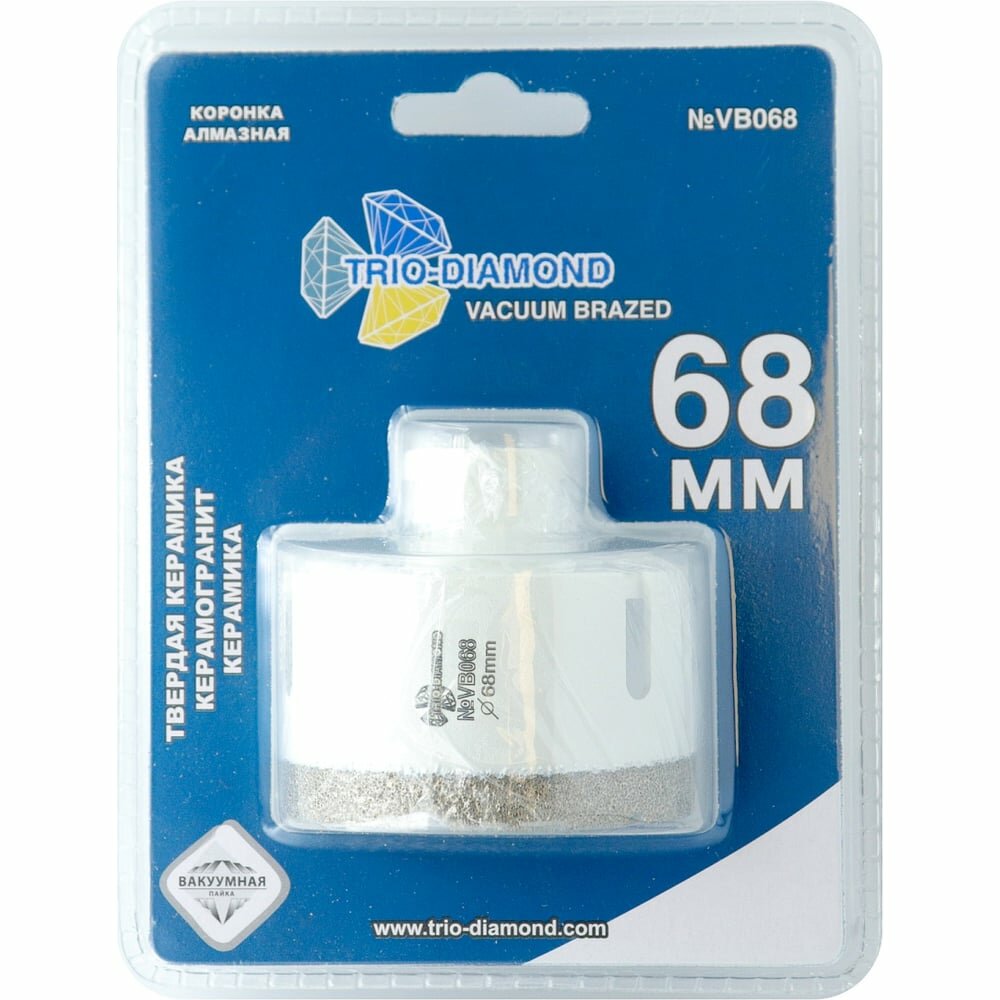 Коронка алмазная по керамограниту TRIO-DIAMOND 68 мм, m14, Vacuum Brazed, VB068