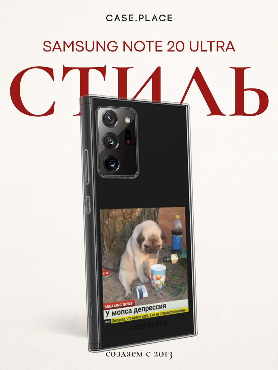 Чехол на Samsung Galaxy Note 20 Ultra / Самсунг Галакси Ноут 20 Ультра с принтом "Мопс в депрессии", прозрачный