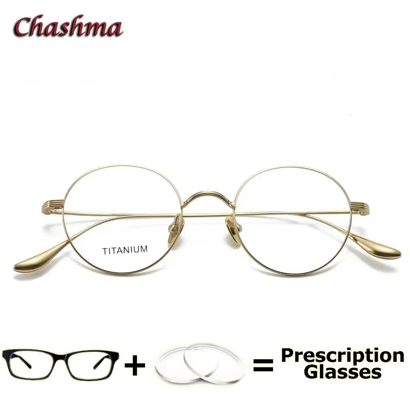 Круглые очки Chashma Gafas из титана Gold, 1.61, Единая версия, Анти-синий свет + Фото-коричневый