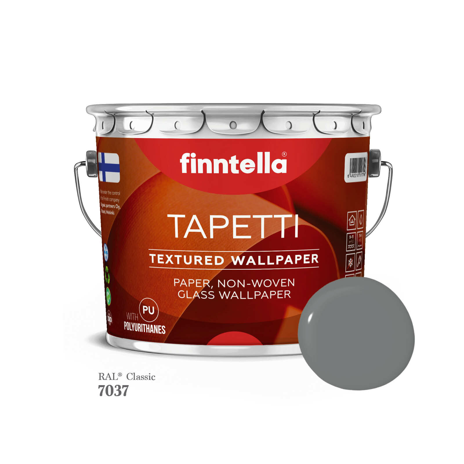 Шелковисто-матовая краска для обоев под окраску TAPETTI SILKKI Matta FINNTELLA, Цвет RAL 7037 Пыльно-серый (Dusty grey), 2,7л