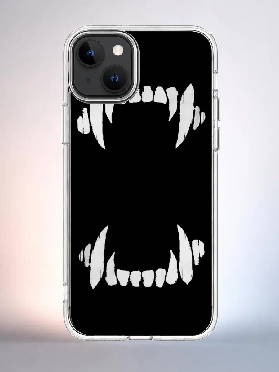 Чехол iPhone 15 вампирские клыки силиконовый прозрачный