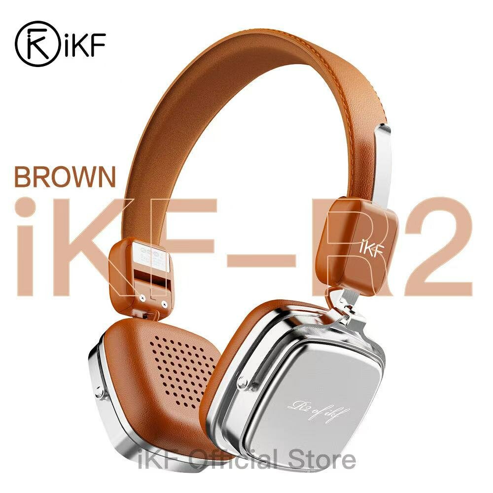 IKF R2 винтажные накладные Bluetooth наушники с ENC шумоподавлением при звонках, 60 часов работы, коричневые