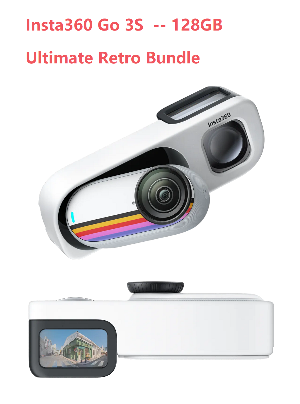 4K Экшн-камера Insta360 GO 3S, Ultimate Retro Bundle, Свободные руки, магнитное крепление, Белый (Canvas White), 128 ГБ