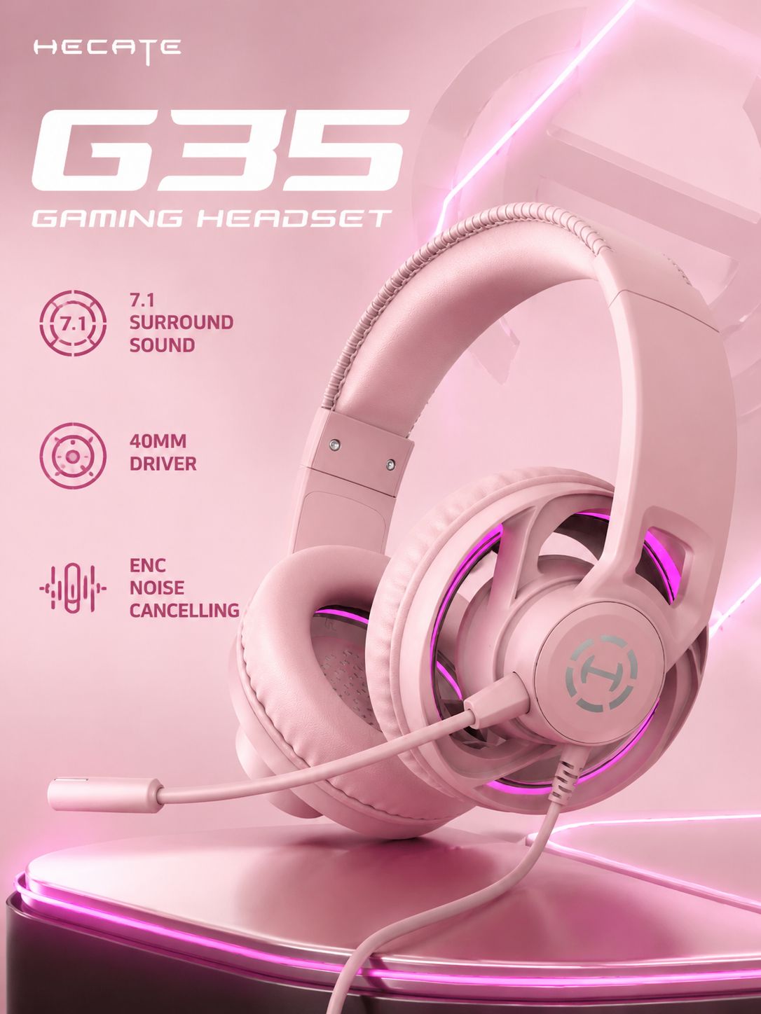 Игровые наушники проводные Edifier HECATE G35 с микрофоном, объемный звук 7.1, USB, черные