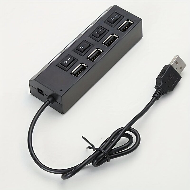 USB-разветвитель на 4 порта, черный, с индивидуальными переключателями и светодиодными индикаторами, совместим с быстрой зарядкой, для телевизоров, DVD-плееров и проекторов