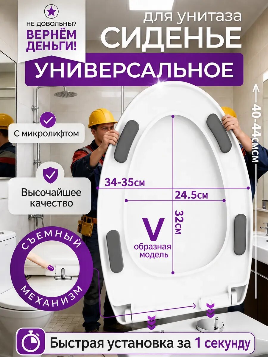 Сиденье крышка для унитаза с микролифтом универсальное