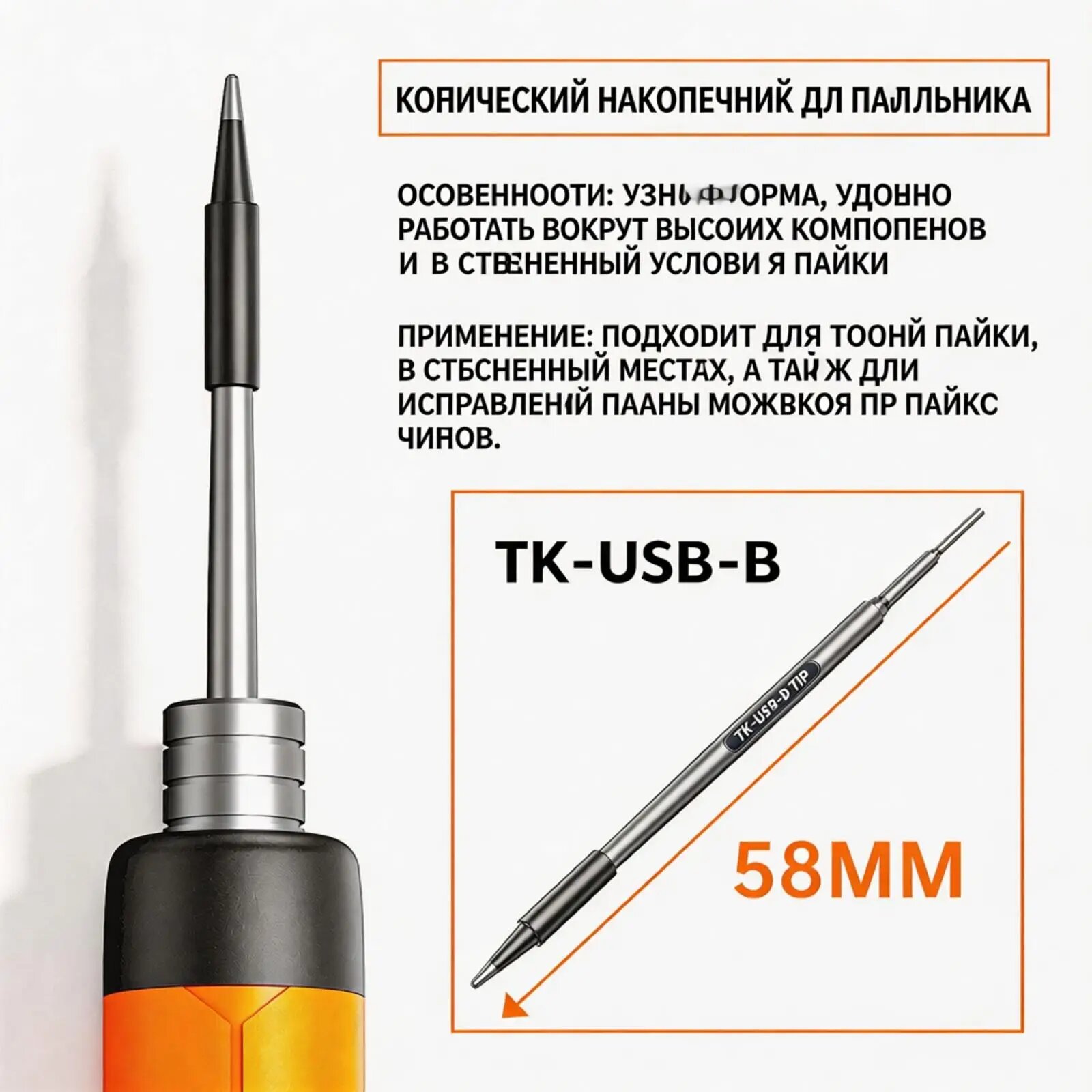 Сменное жало для паяльника конусное острое металлическое совместимое с беспроводными моделями отдельный аксессуар