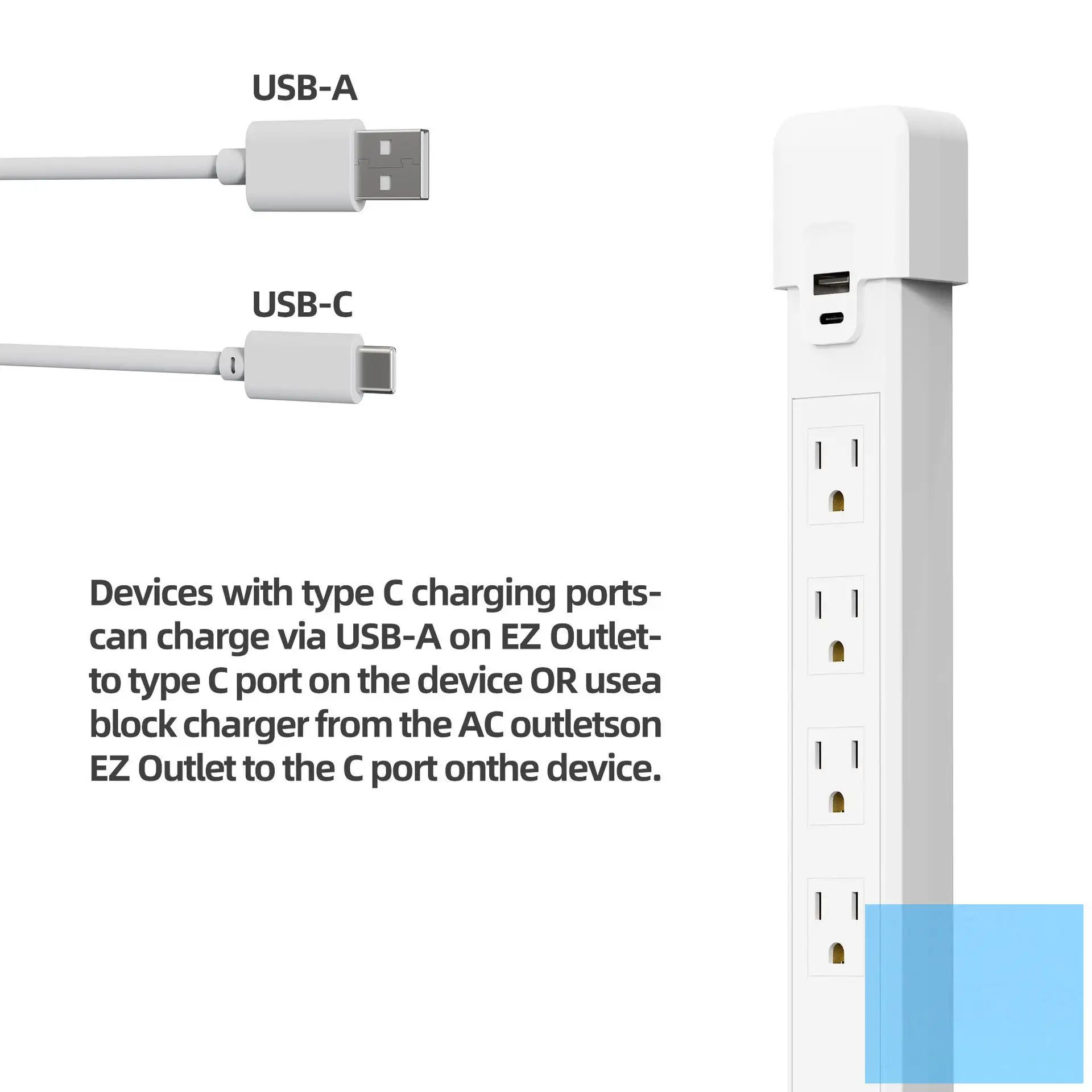 Удлинитель с usb-a, usb-c и 2 розетками из pc для подключения электроники и монитора