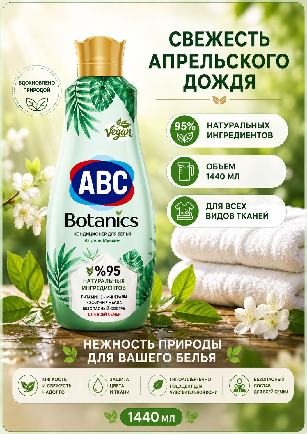 Кондиционер для белья ABC BOTANICS Апрельский дождь, 1440 мл