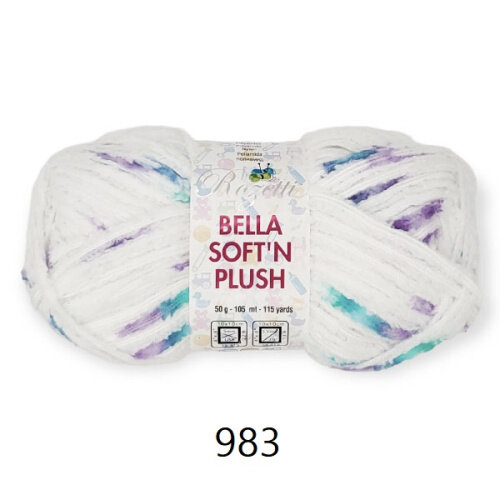 Пряжа "BELLA SOFT N PLUSH" 100% Полиамид, 50гр/105м, (983- Белый+фиол, син, зелен) 1 упаковка (10 мотков)
