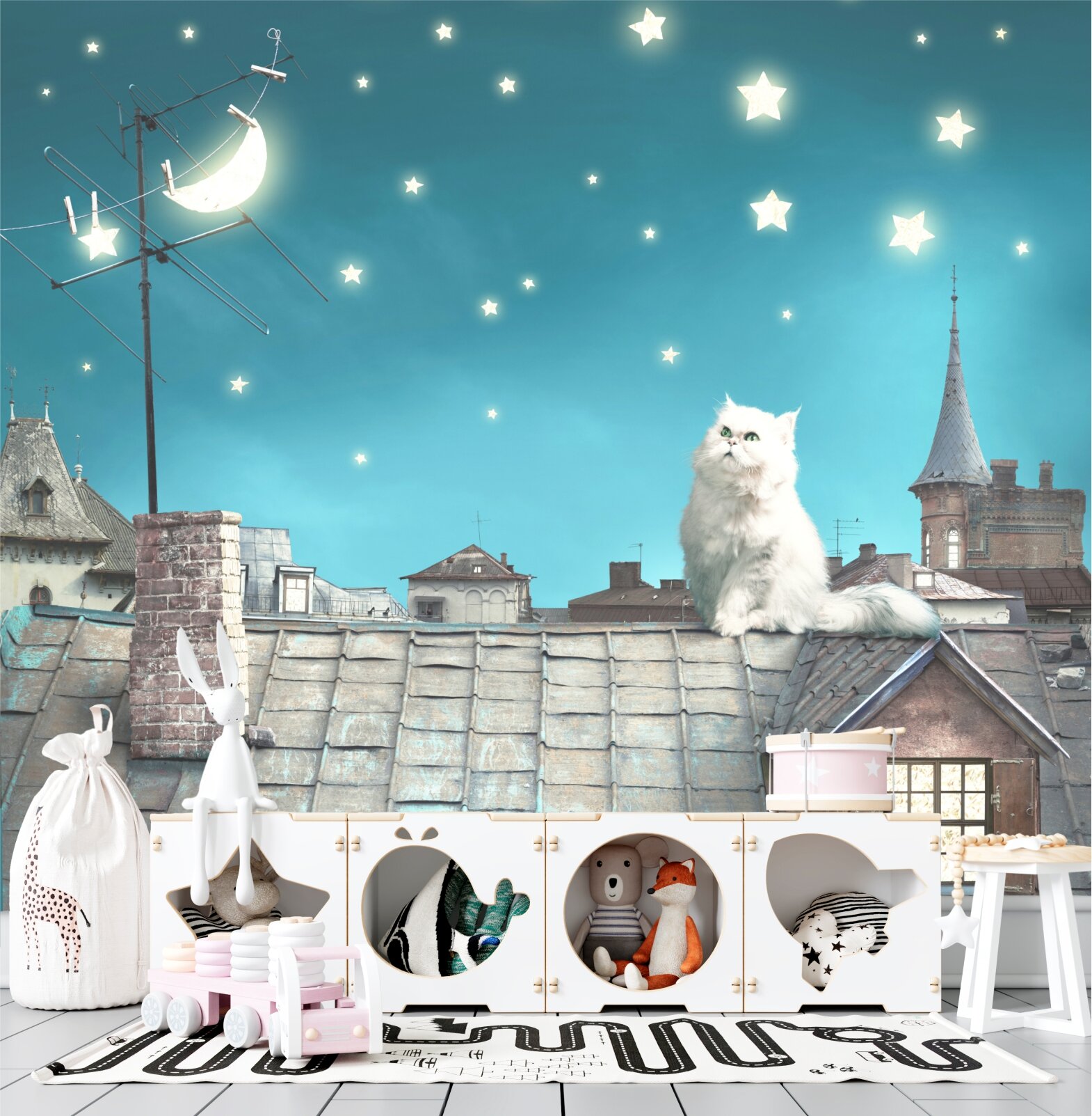 Фотообои "Кот на крыше" 300*260 см. /Фотообои для спальни, гостиной, кухни, детской