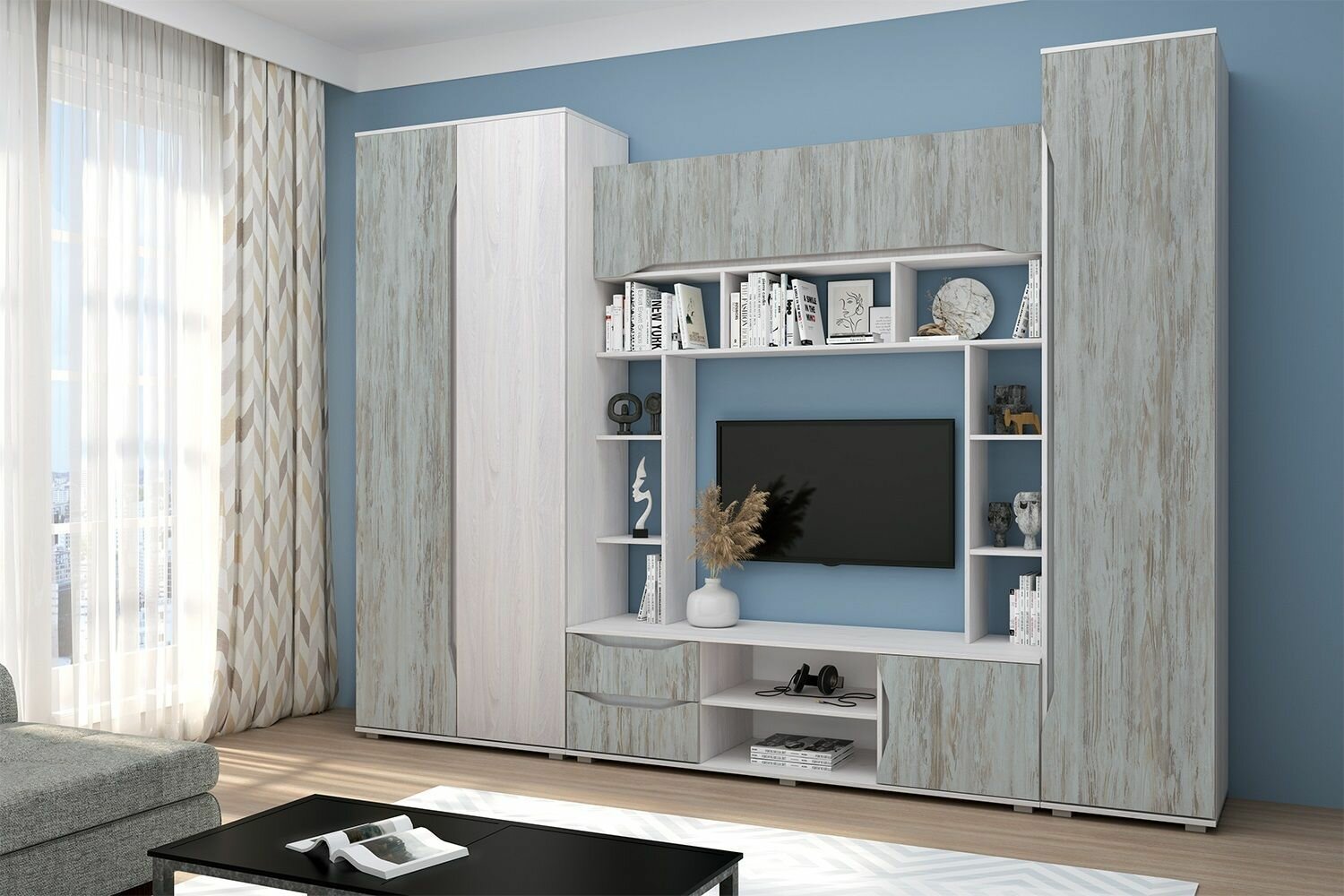 Стенка для гостиной "Аванта" Анкор Светлый/Артвуд Темный