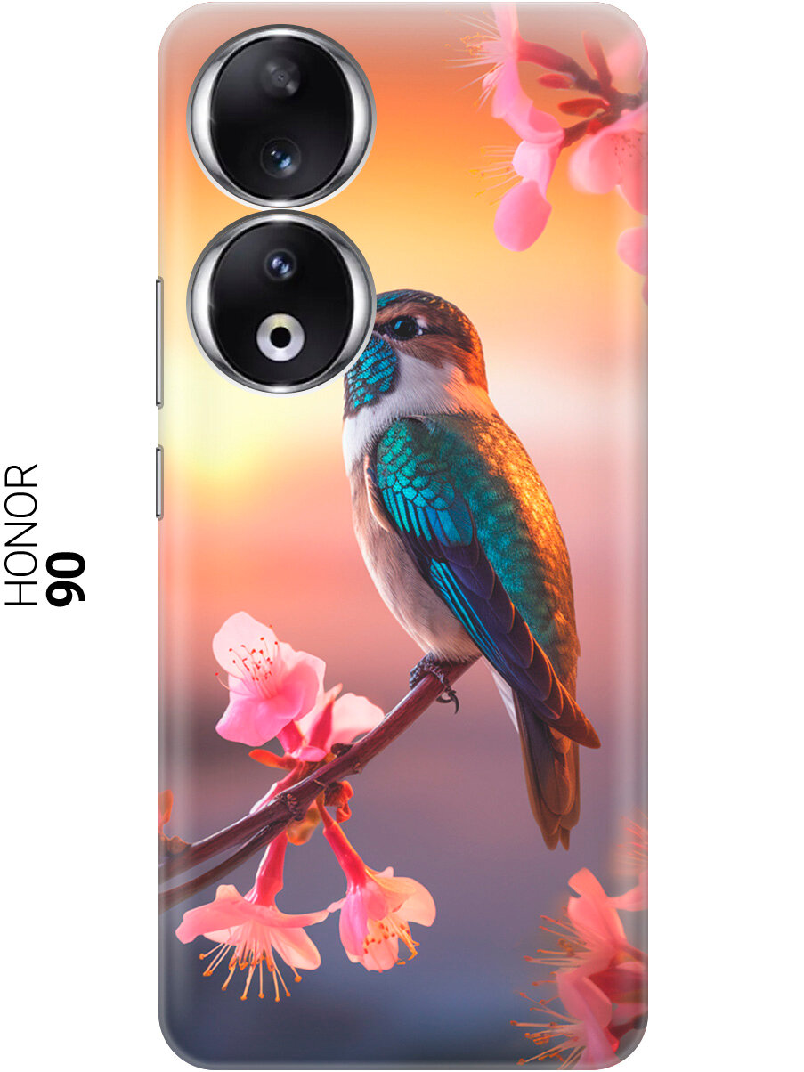 Силиконовый чехол на Honor 90 / Хонор 90 с рисунком "Птичка на закате"