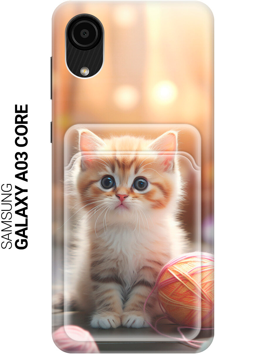 Силиконовый чехол на Samsung Galaxy A03 Core / Самсунг А03 Кор с рисунком "Котик и нитки" и карманом для карт