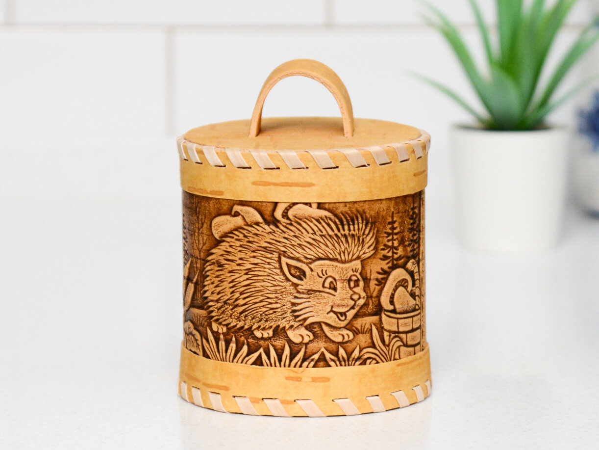 Туесок из бересты маленький "Ежик"