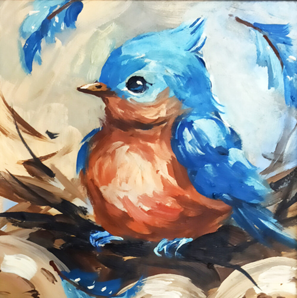 Картина птица на ветке масло холст живопись