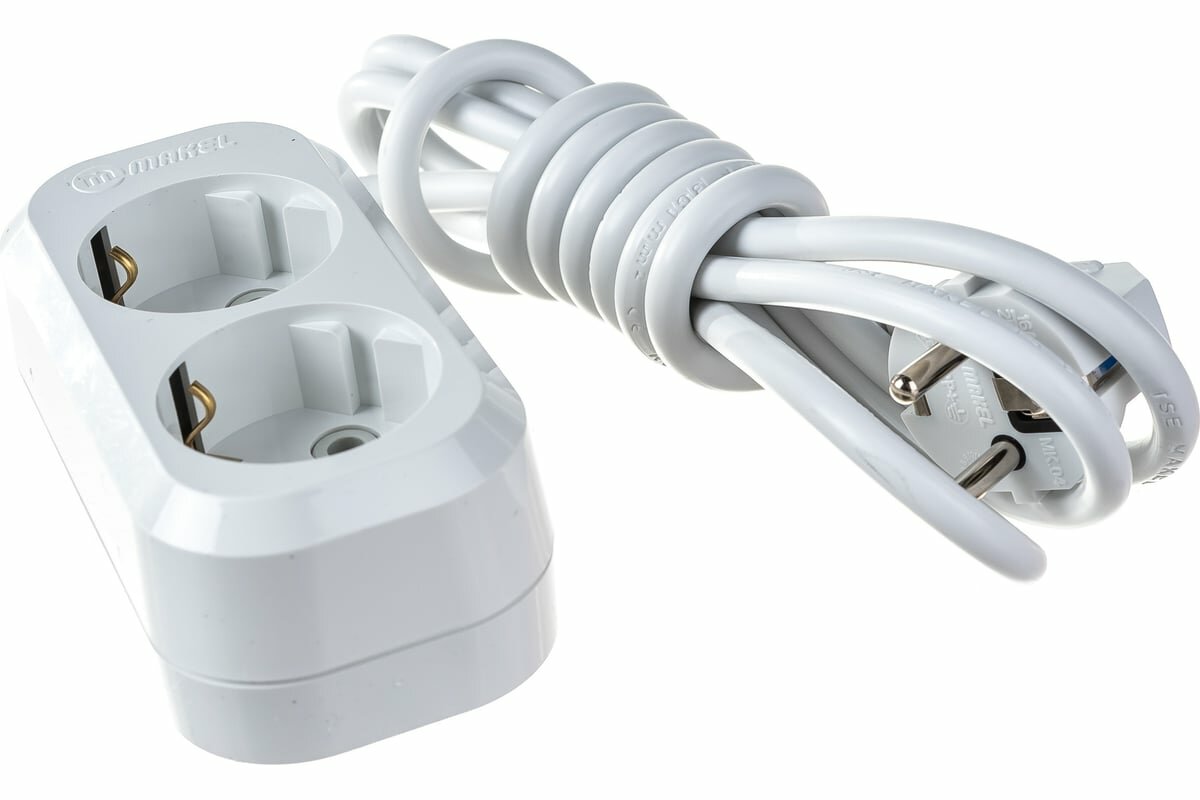 Makel MGP112 Удлинитель с заземлением 2х2 м, кабель 2 м, 3 гнезда, бытовое применение