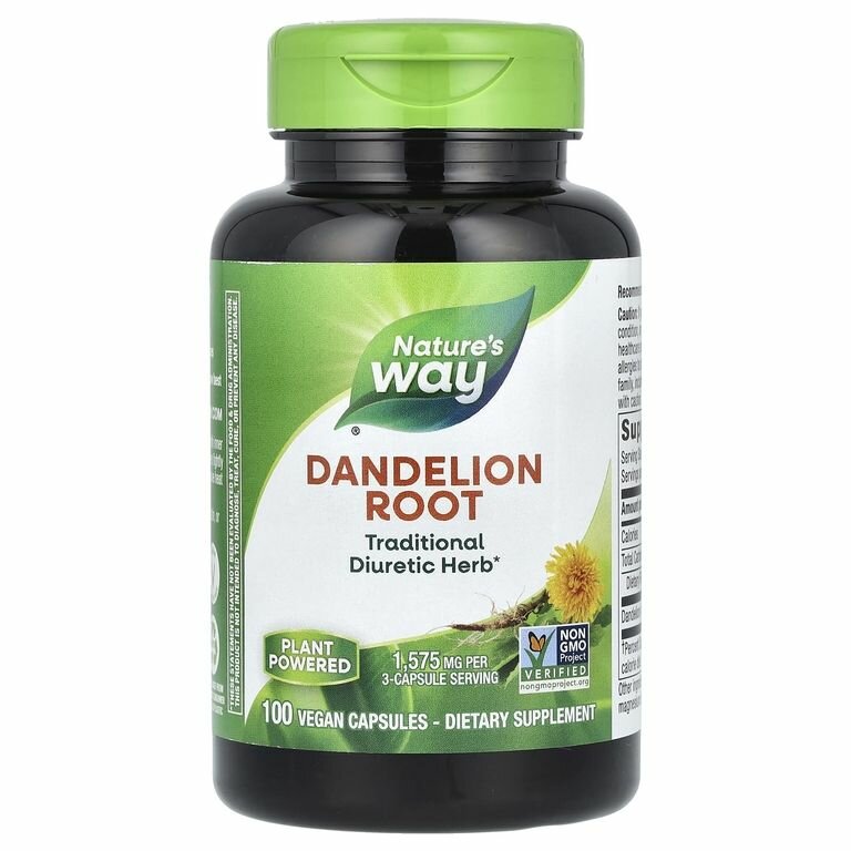 Nature's Way, Dandelion Root, корень одуванчика, 1575 мг, 100 веганских капсул