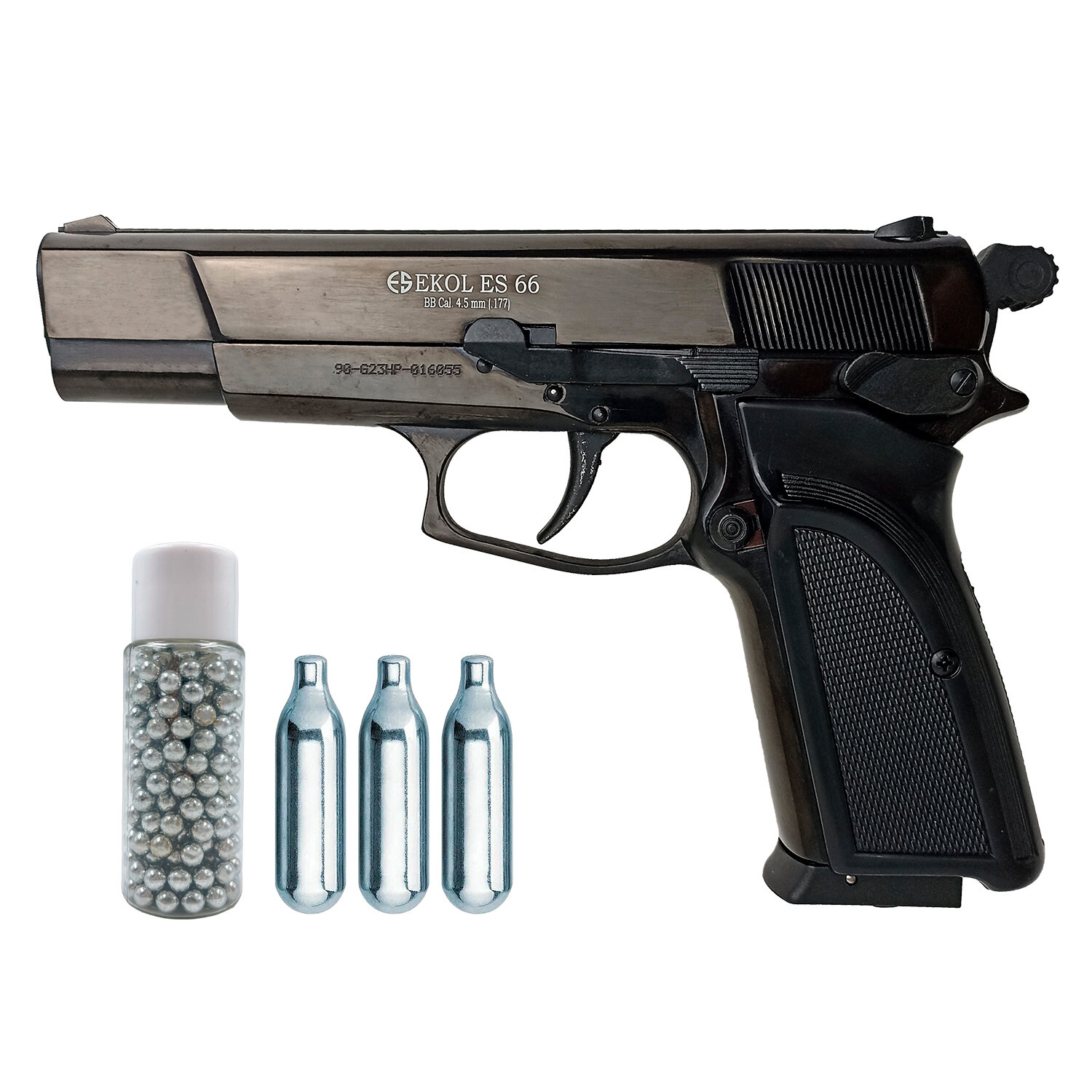 Пистолет пневматический EKOL ES 66 Black (металл) (баллоны 3 + шарики 250)