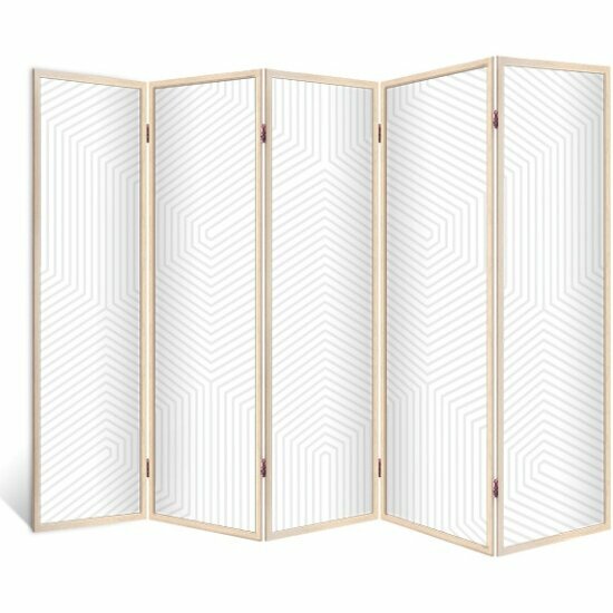 Ширма перегородка Декор Депо для комнаты деревянная "Скрепы" двухсторонняя с картинкой (абстр) 5 створок кремовый дуб 176х230 см 18 кг