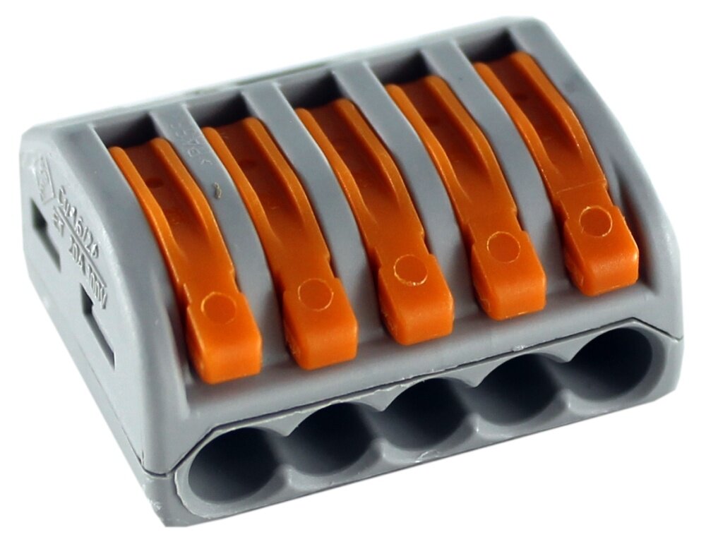 Клемма зажимная для соединения кабелей 5 контактов, серая, 5 штук