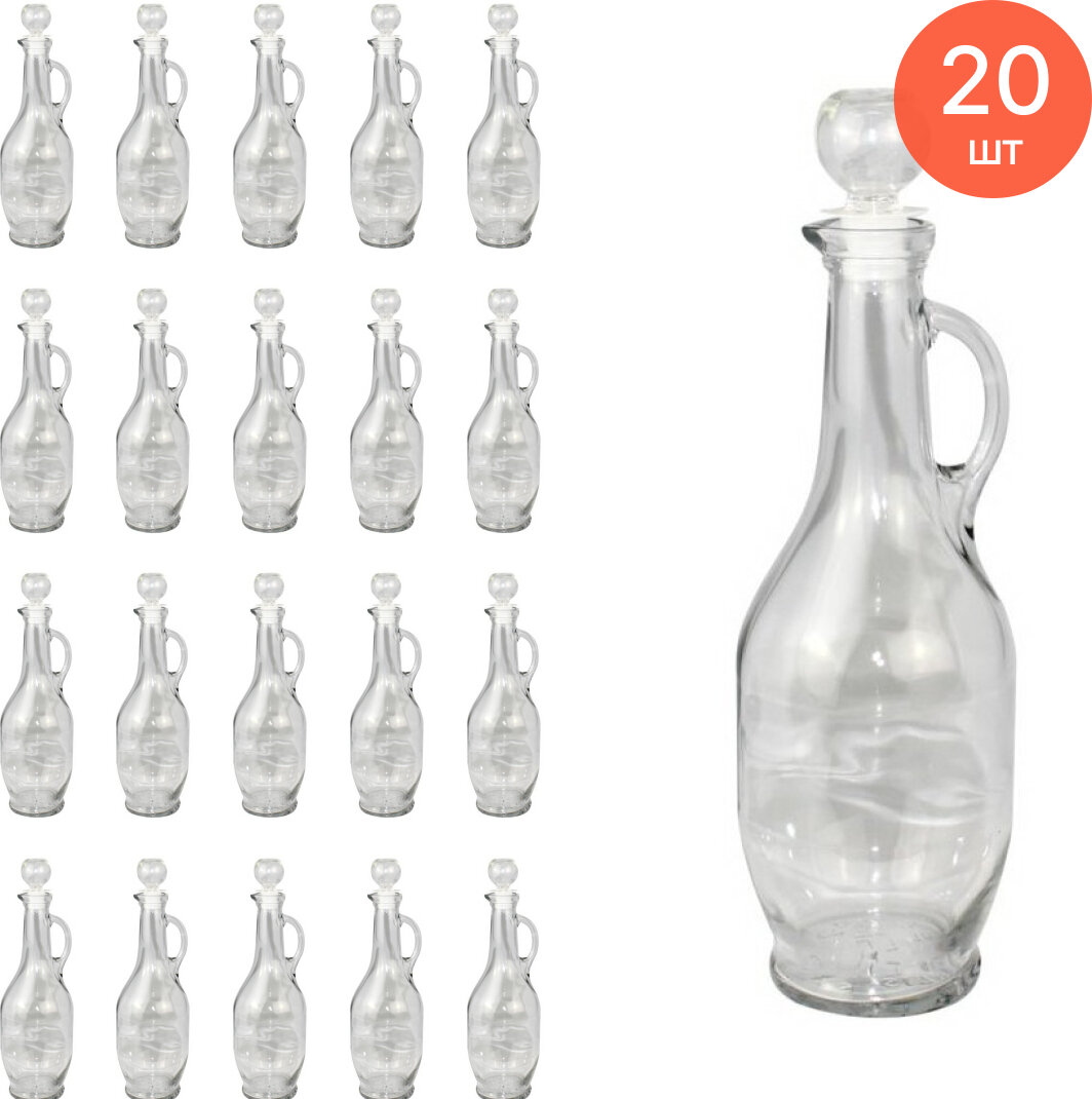 Графин Хрустальный звон ВинМа с пробкой и ручкой, прозрачный стекло 500мл / кувшин (комплект из 20 шт)