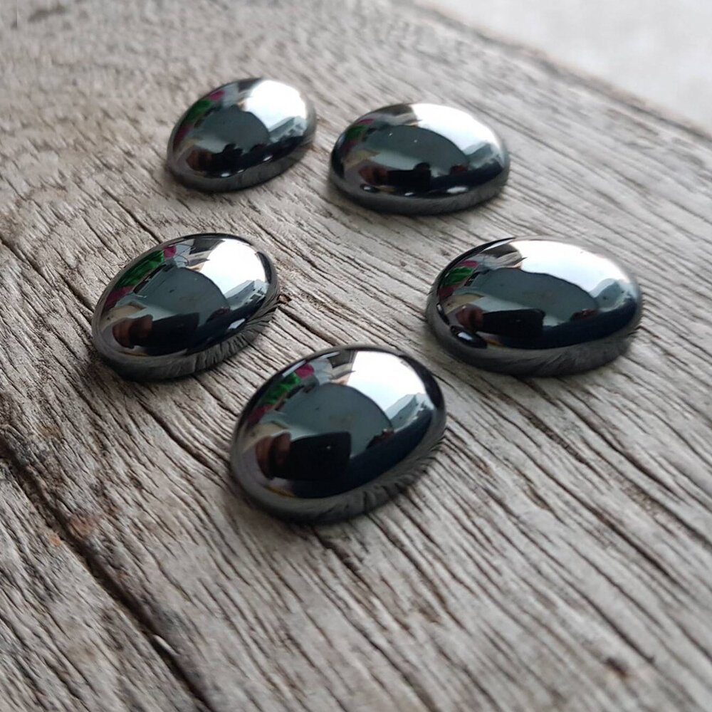 Кабошон Гематит немагнитный 5 шт, овал, цвет черный, размер 25х18х6 мм