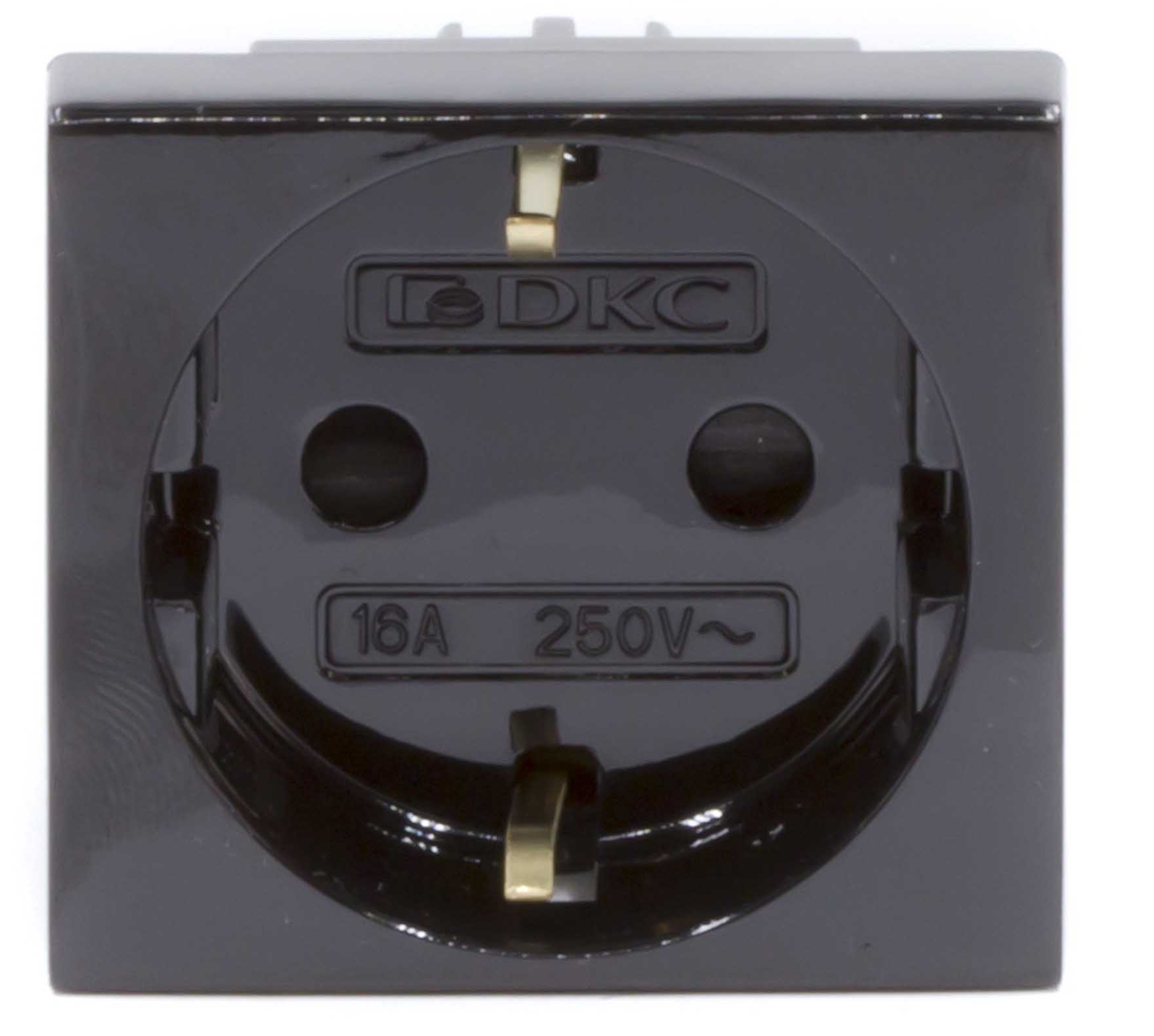 Розетка силовая штепсельная DKC / ДКС Viva 2Р+Е 2 модуля, черная со шторками, 45205 / электрооборудование
