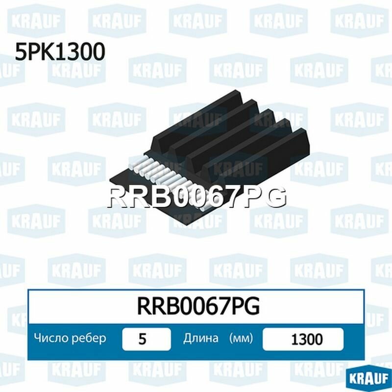 Ремень поликлиновой для а/м Audi A4, A6; Mercedes-Benz A, В-Class; Skoda; VW Passat, Krauf RRB0067PG