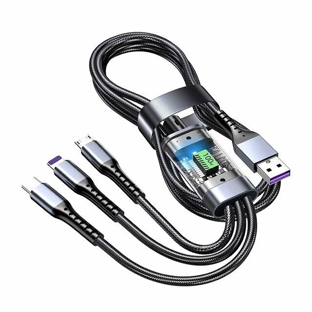 3 в 1 USB-кабель Type-C / Lightning / Micro USB Зарядный кабель нейлоновый зарядка для мобильных смартфонов с подсветкой