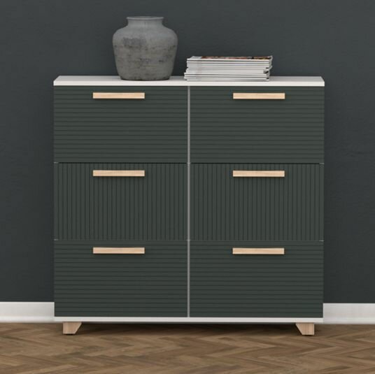 Обувница для прихожей Копенгаген 6 ящиков Белый / Авокадо (12 Стульев)