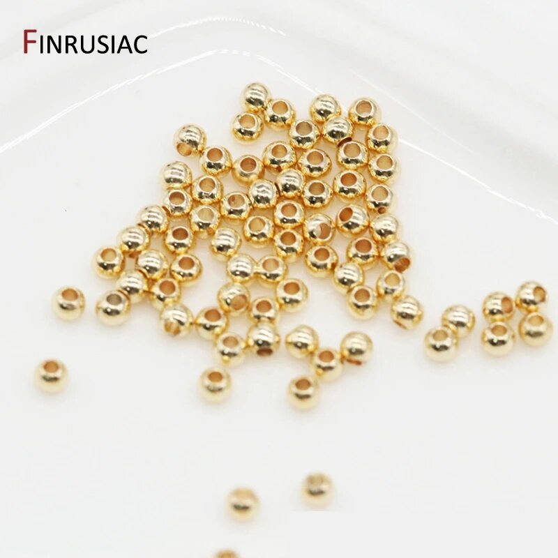 Бусины FINRUSIAC, латунь, золото 14K, круглые, 2-6 мм 4mm-50pcs, 14k real gold plated