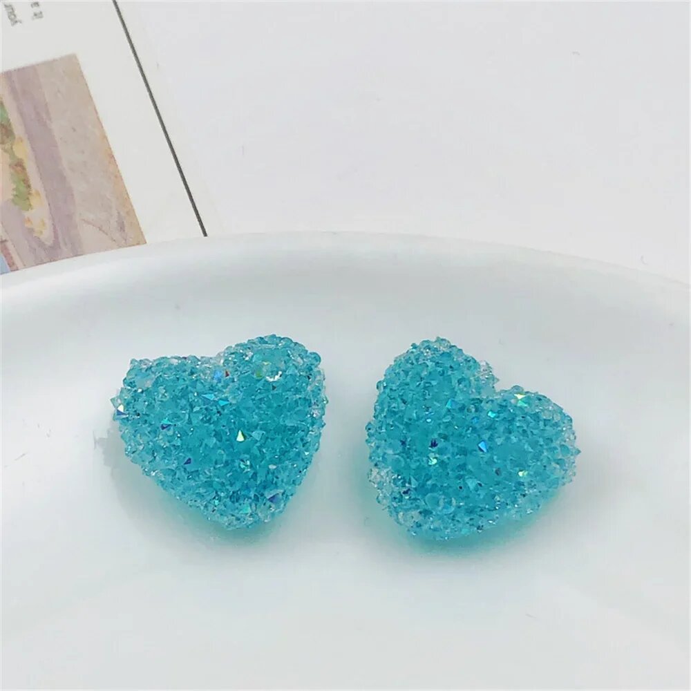 Серьги сердце, бирюзовые, акрил, ST42