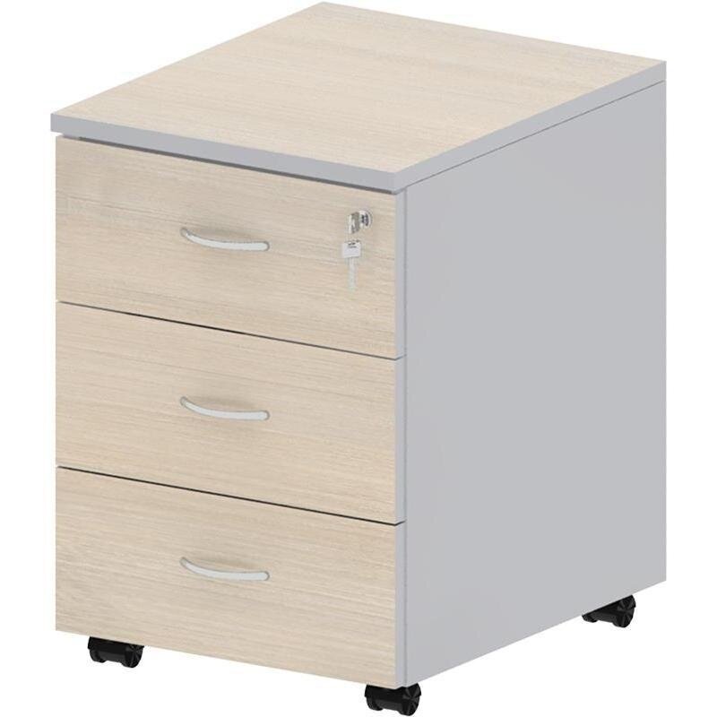 Тумба выкатная EASY TO LEAD 3 ящика, светлый дуб, серый, с замком