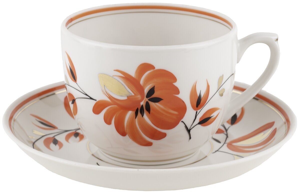 Чайная пара "Ноготки", Фарфор, винтаж, Вербилки, СССР, 1954-1965 гг.