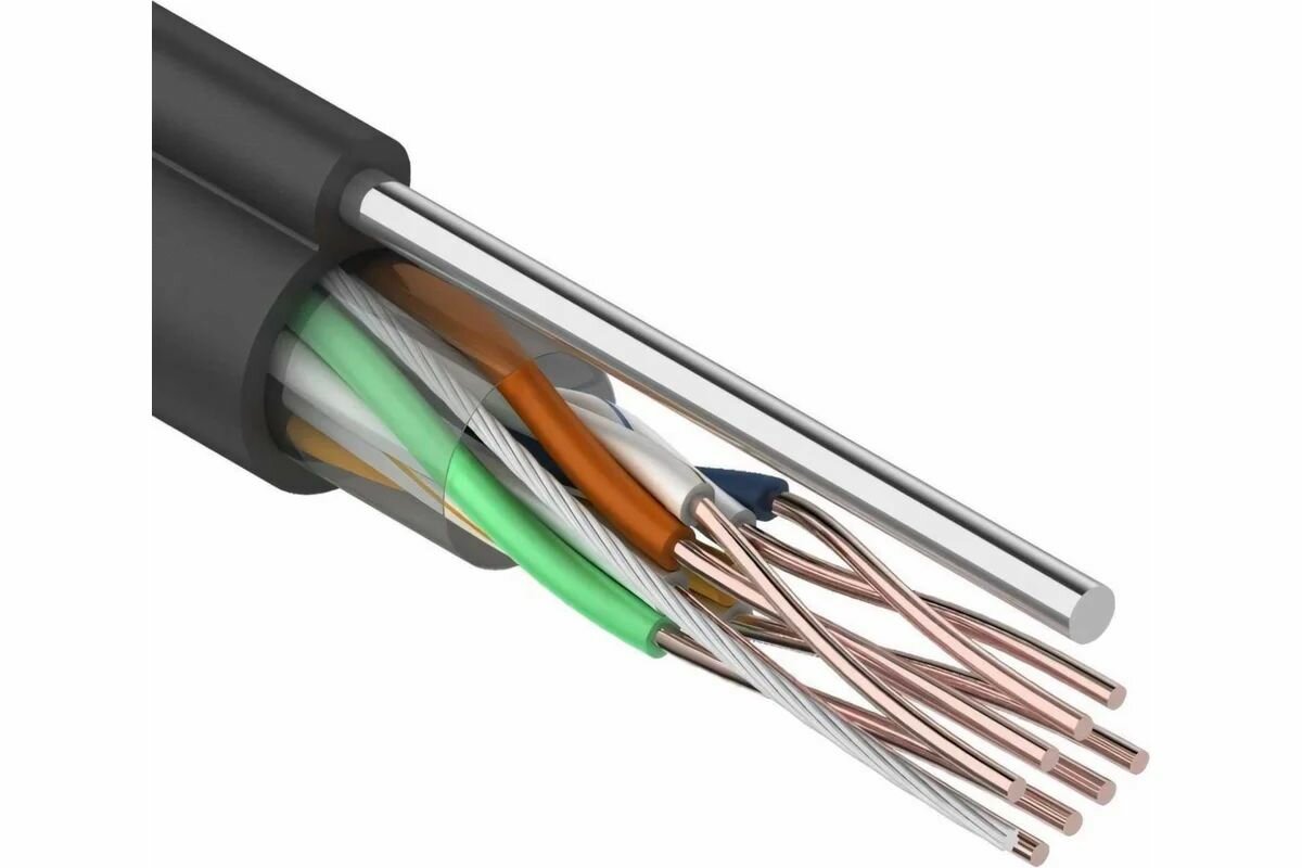 Кабель REXANT витая пара, UTP 4PR 24AWG, CAT5e, наружный, OUTDOOR, + ТРОС1, бухта 305м 01-0046