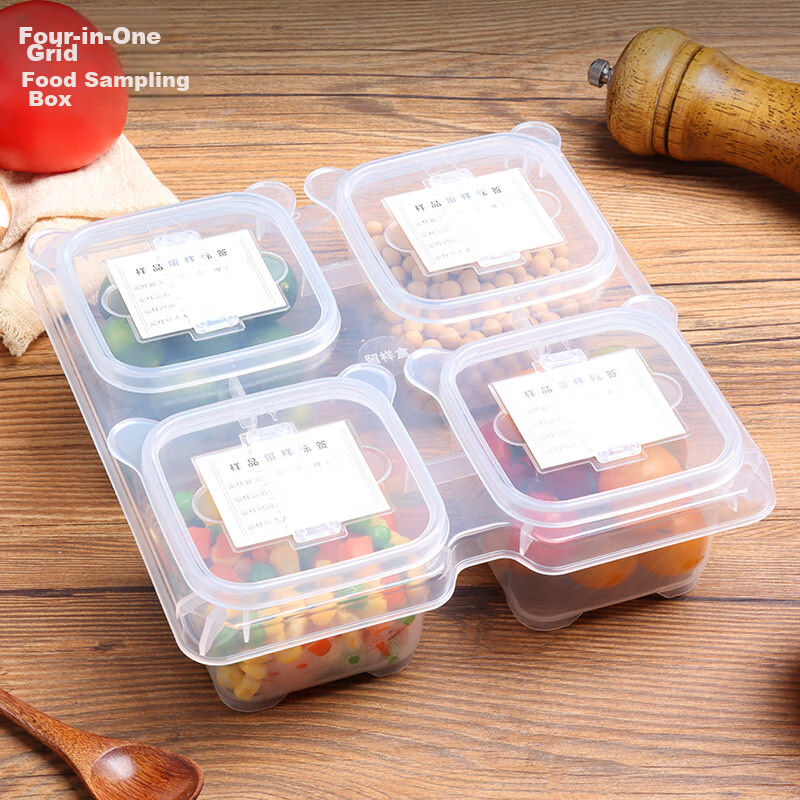 Baijie Food Sample Storage Box, Kindergarten School Hotel Fresh-Keeping Material Sampling Box, 4 Compartments Integrated (With Labels)