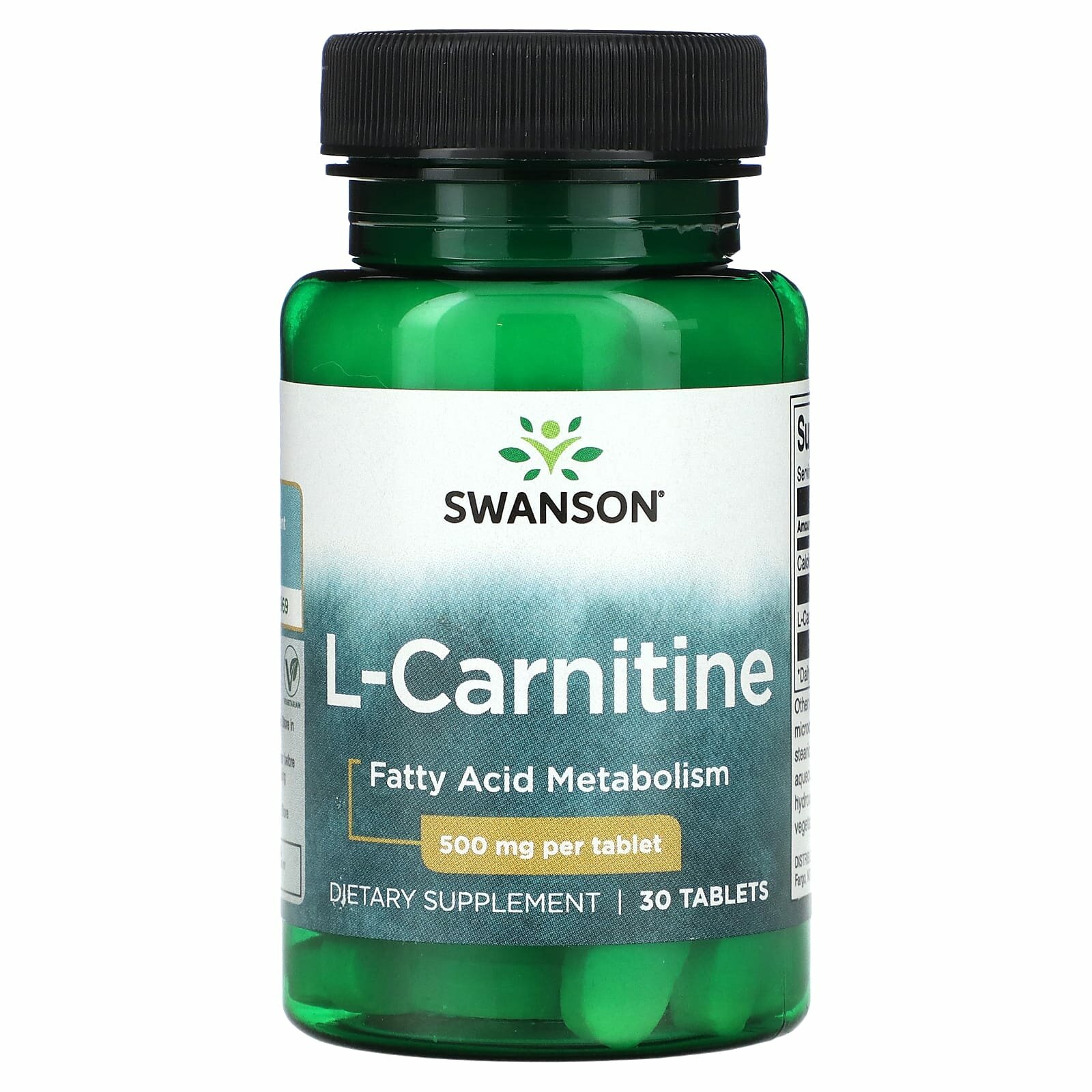 Л-карнитин, Swanson L-Carnitine, 500 мг, 30 таблеток аминокислота для снижения веса