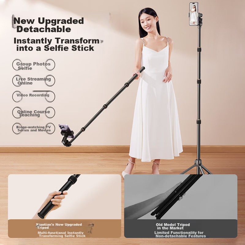 JOPREE Mobile Phone Stand, Live Streaming Stand, Floor Tripod, 360° Extendable Multifunctional Selfie Stick, Outdoor Live Streaming Gadget