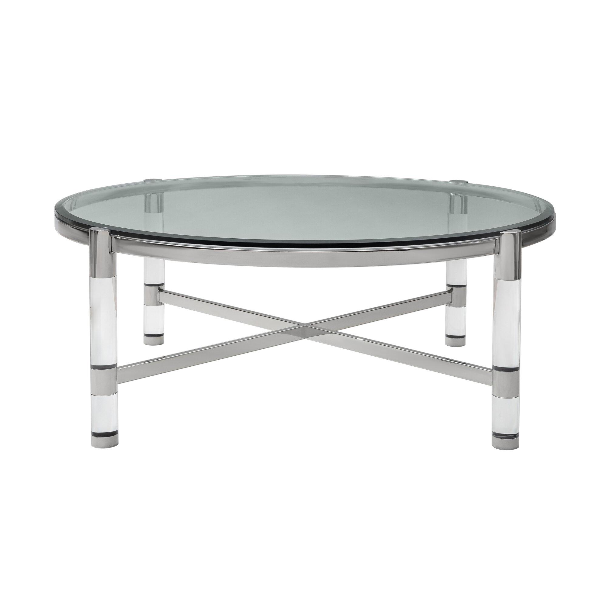 Журнальный стол Лима, Столешница - прозрачное стекло, Основание - акрил, Нержавеющая сталь с гальваническим покрытием,