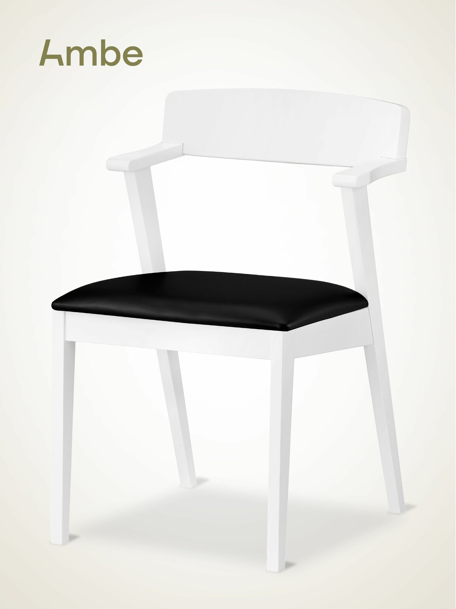 Стул для кухни и дома, Ambe Кейн, кресло из массива бука, Белый, Черная экокожа